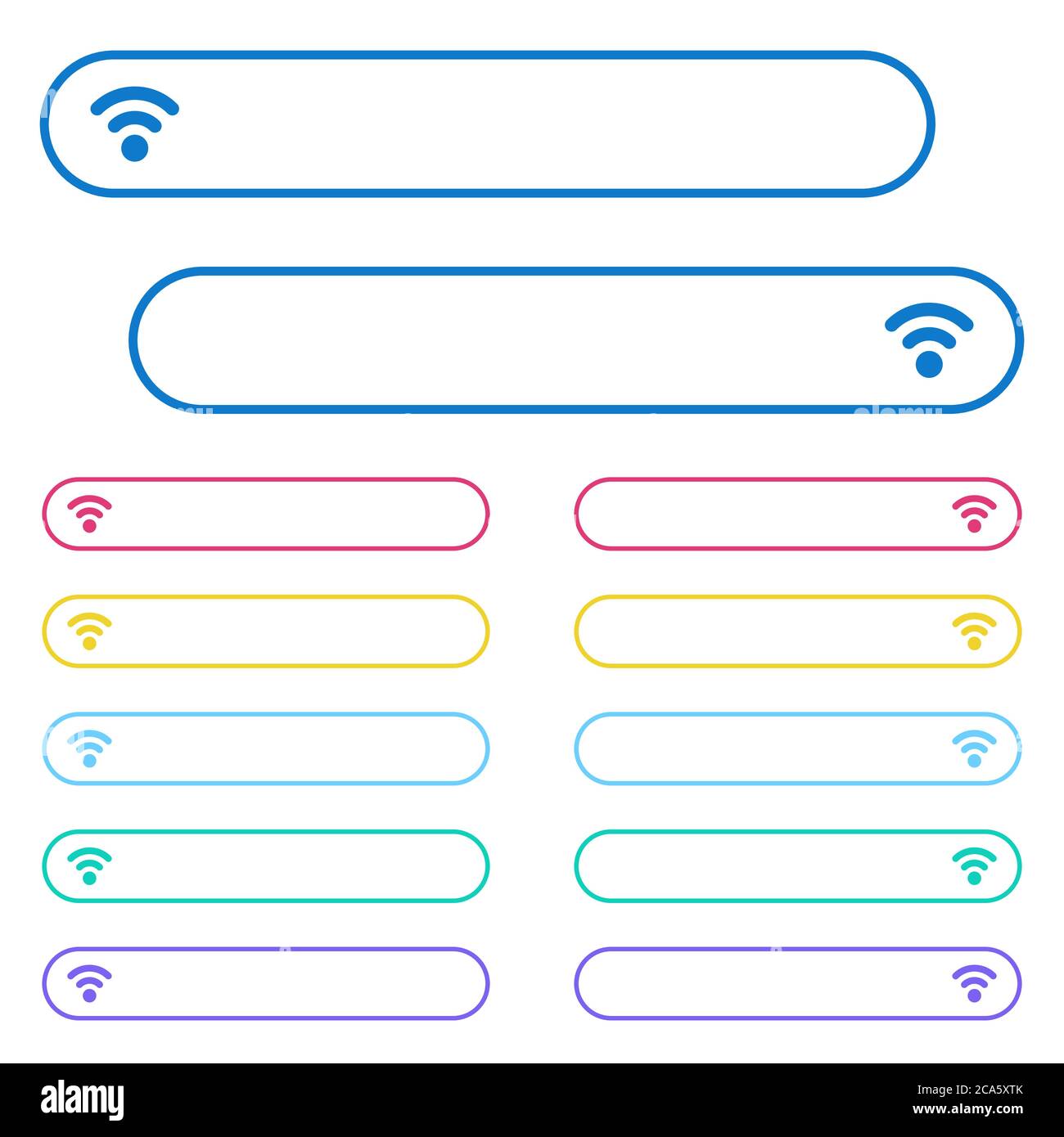 Radio signal icons in rounded color menu buttons. Left and right side ...