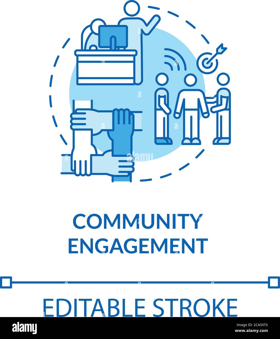 Community engagement turquoise concept icon. Teamwork for project ...