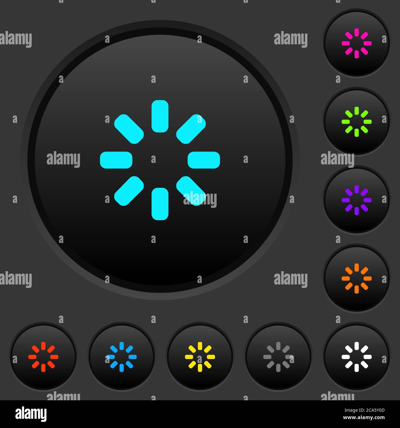 Loader symbol dark push buttons with vivid color icons on dark grey ...