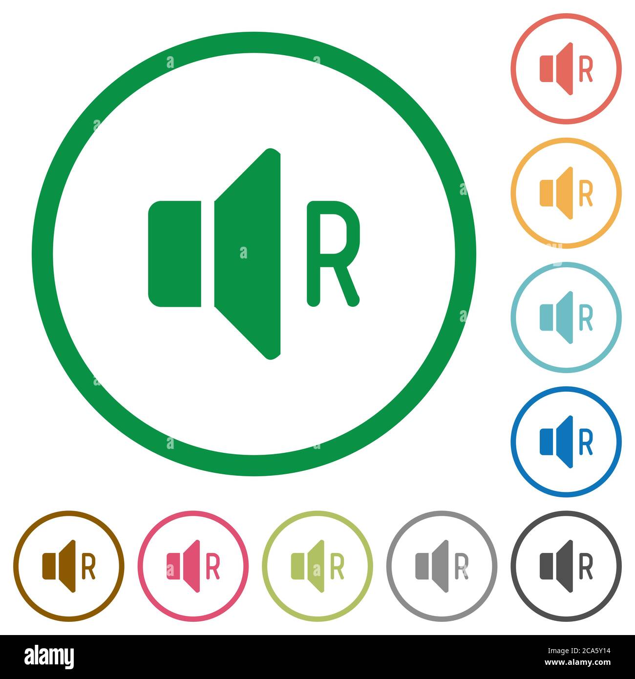 Right audio channel flat color icons in round outlines on white ...