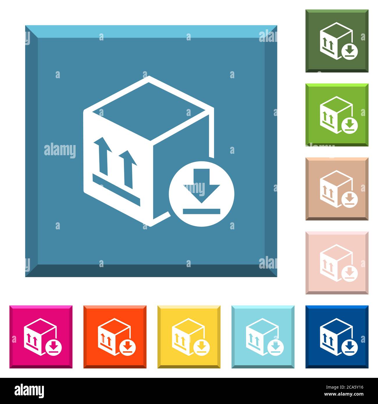 Package arrival white icons on edged square buttons in various trendy ...