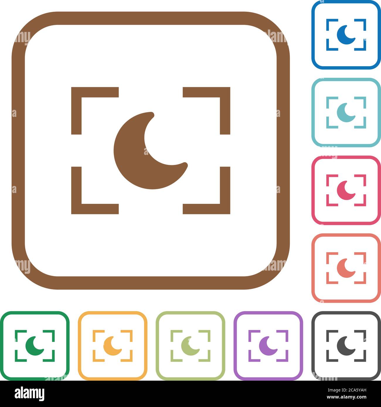 Camera night mode simple icons in color rounded square frames on white ...