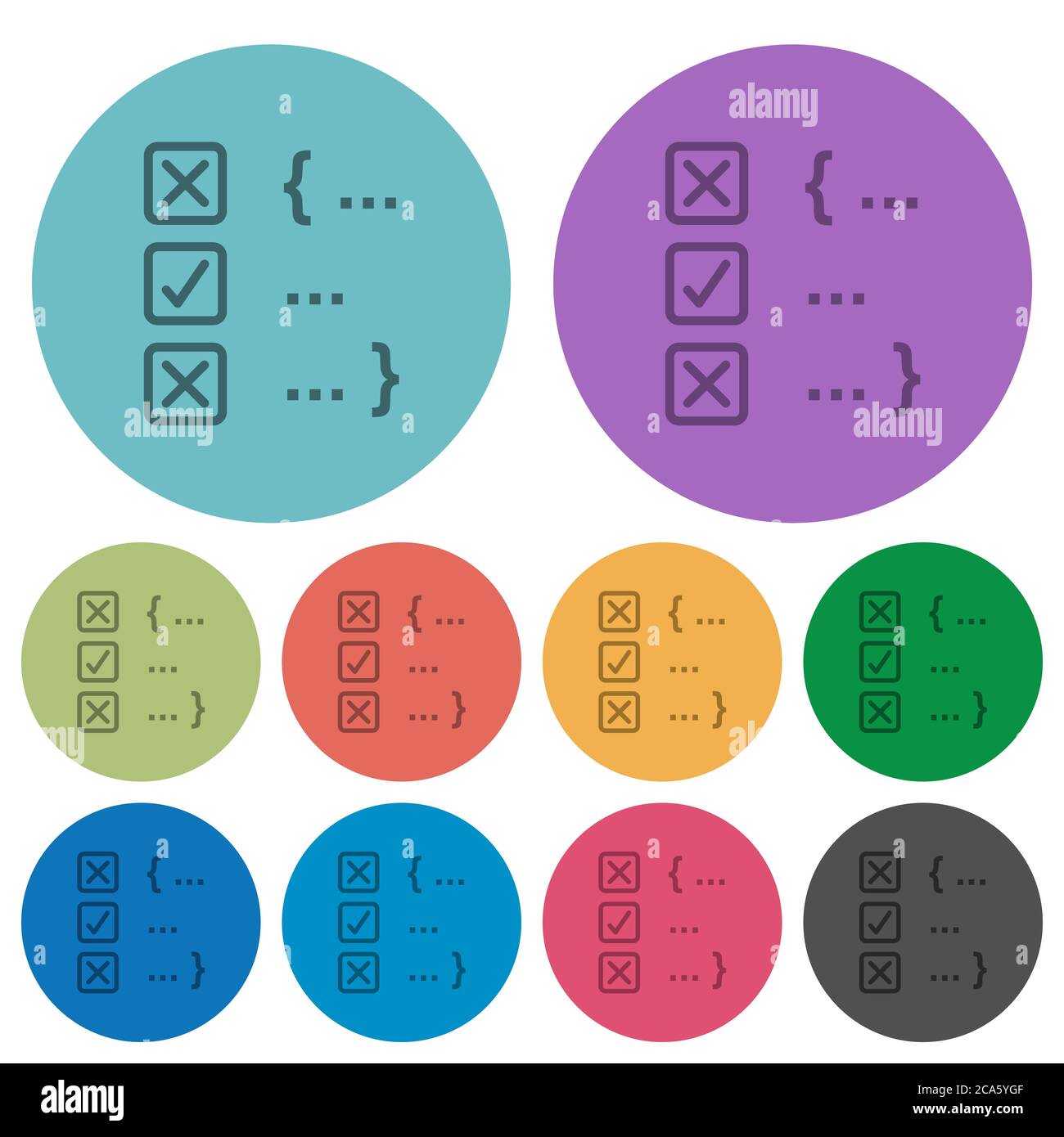 Source code checking darker flat icons on color round background Stock Vector Image & Art - Alamy