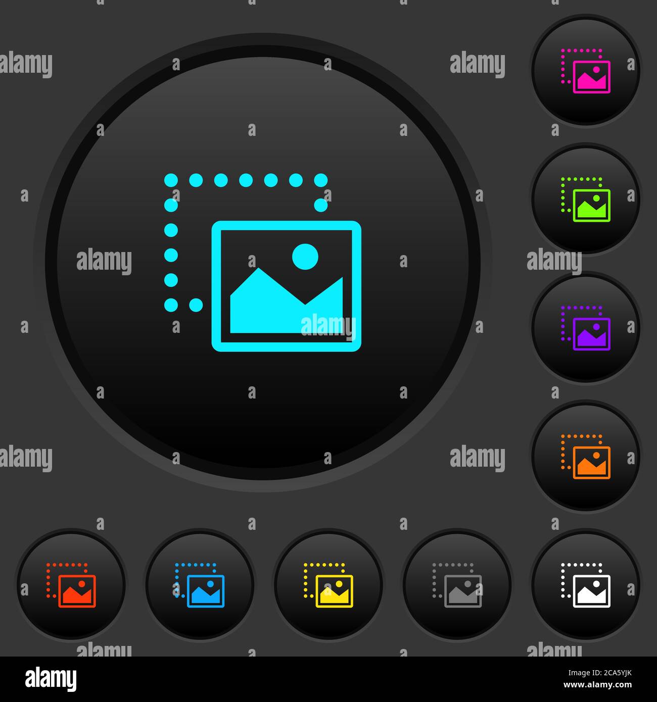 Drag image to bottom right dark push buttons with vivid color icons on ...