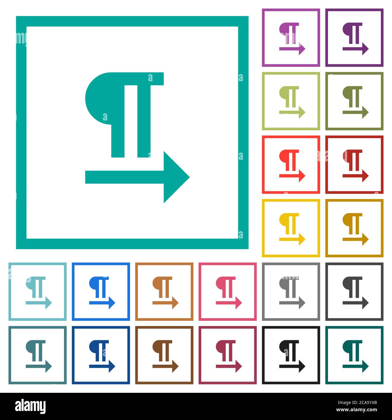 Left to right text direction flat color icons with quadrant frames on ...