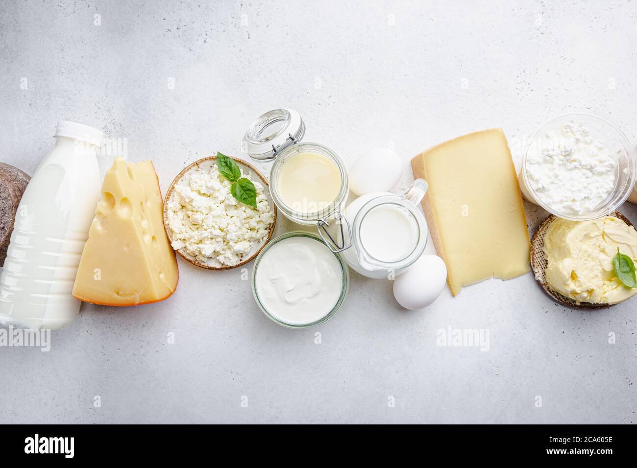Fresh dairy products, milk, cottage cheese, eggs, yogurt, sour cream ...