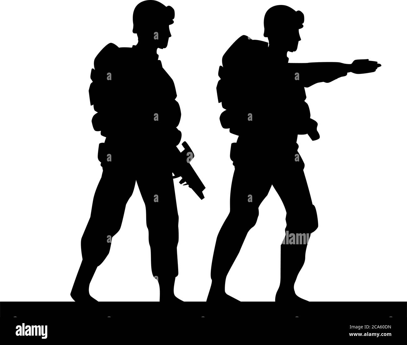 two soldiers military silhouettes figures vector illustration design ...