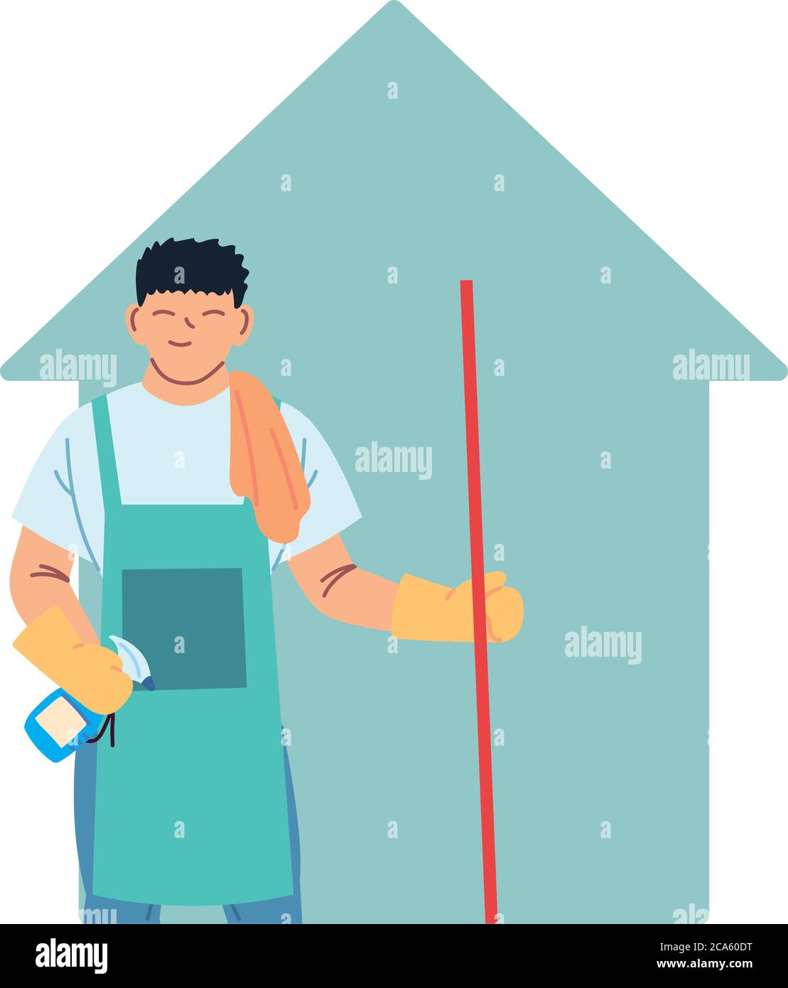 housekeeping man doing house cleaning work vector illustration design ...