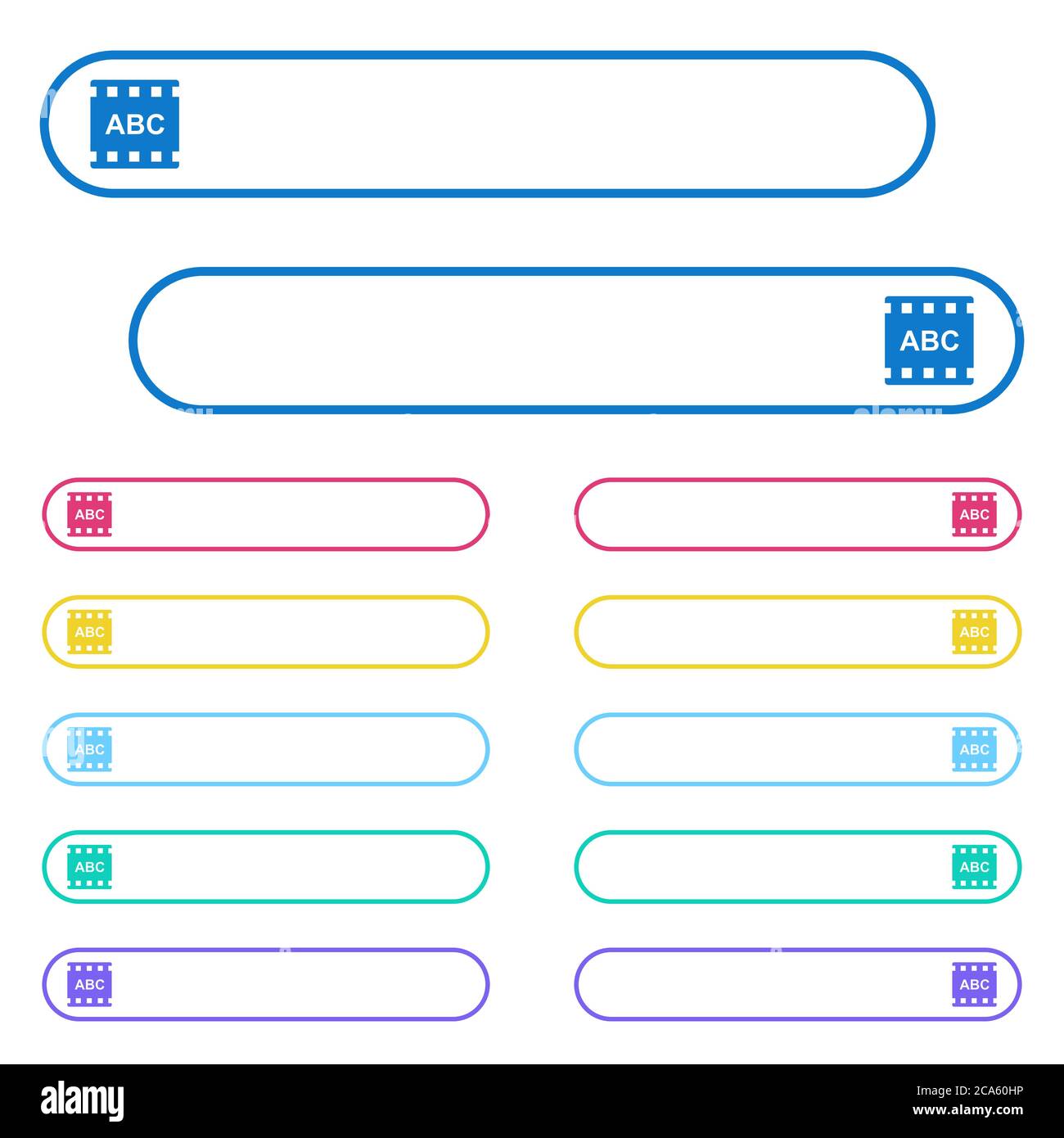 Movie subtitle icons in rounded color ghost buttons. Left and right ...