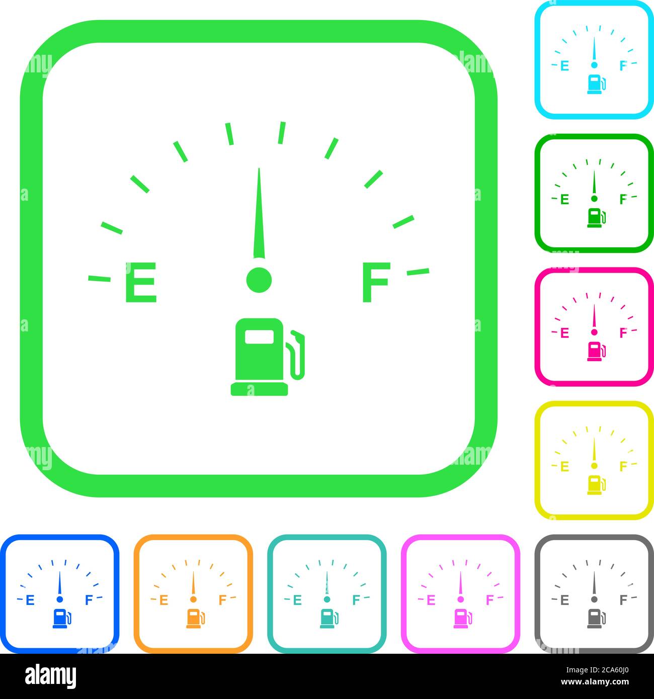 Fuel gauge vivid colored flat icons in curved borders on white ...