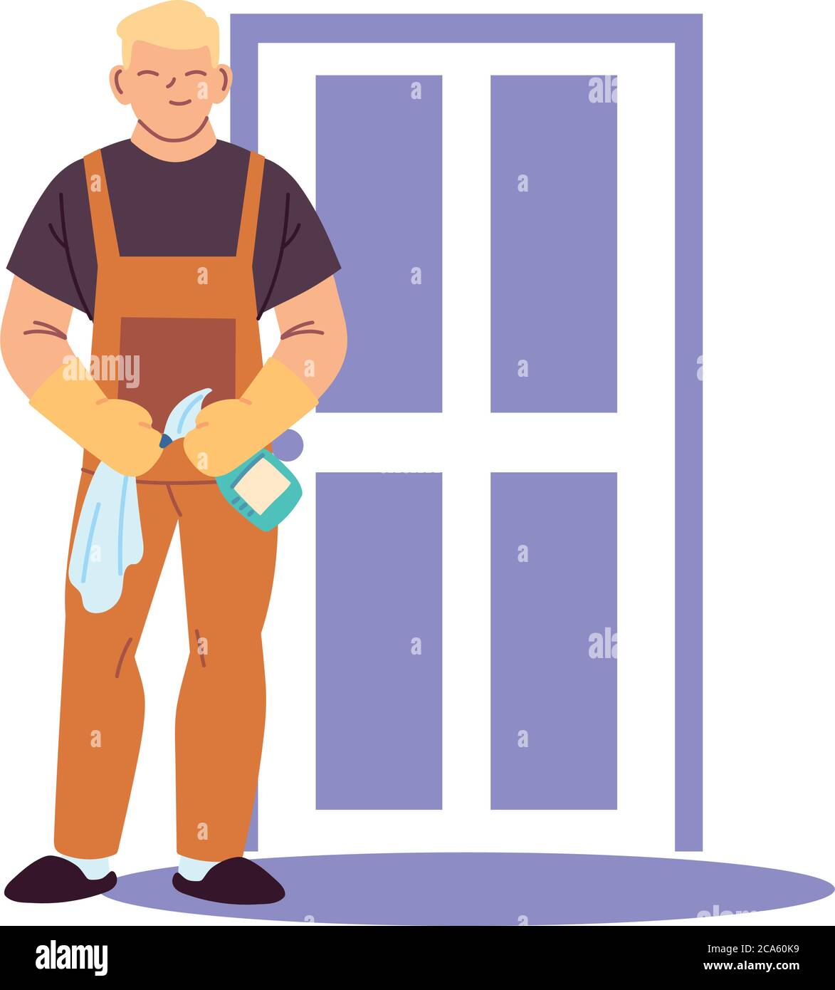 housekeeping man doing house cleaning work vector illustration design ...