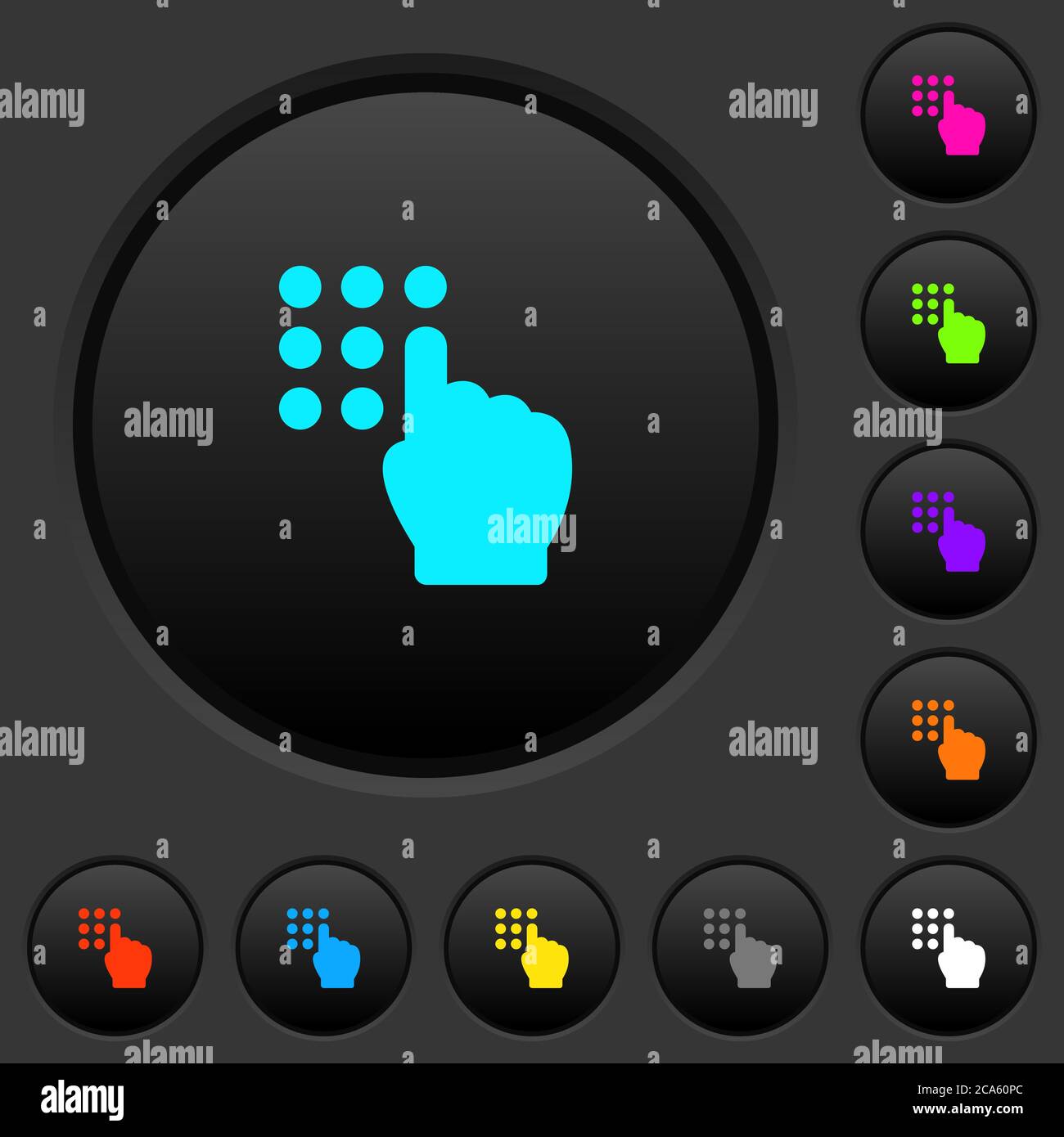 Typing security code dark push buttons with vivid color icons on dark ...