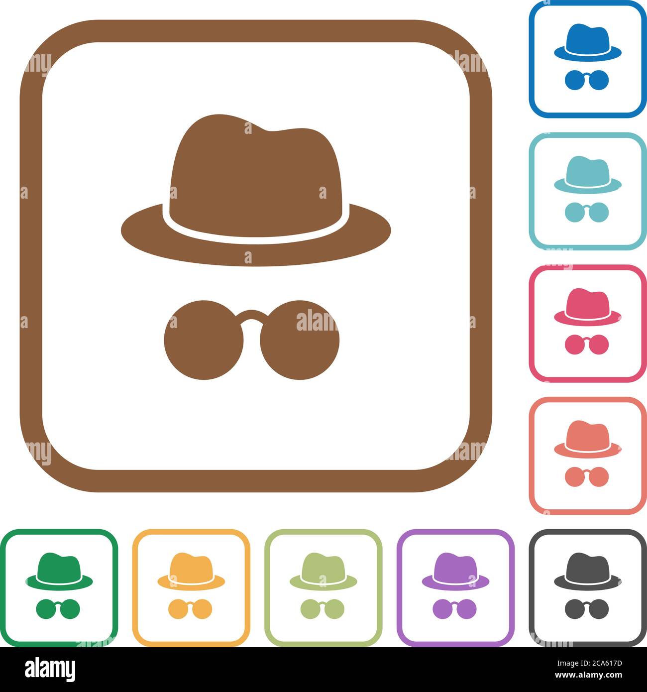 Incognito with glasses simple icons in color rounded square frames on ...