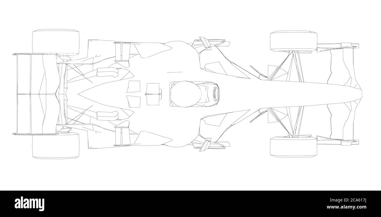 Contour racing car from black lines on a white background. View from ...