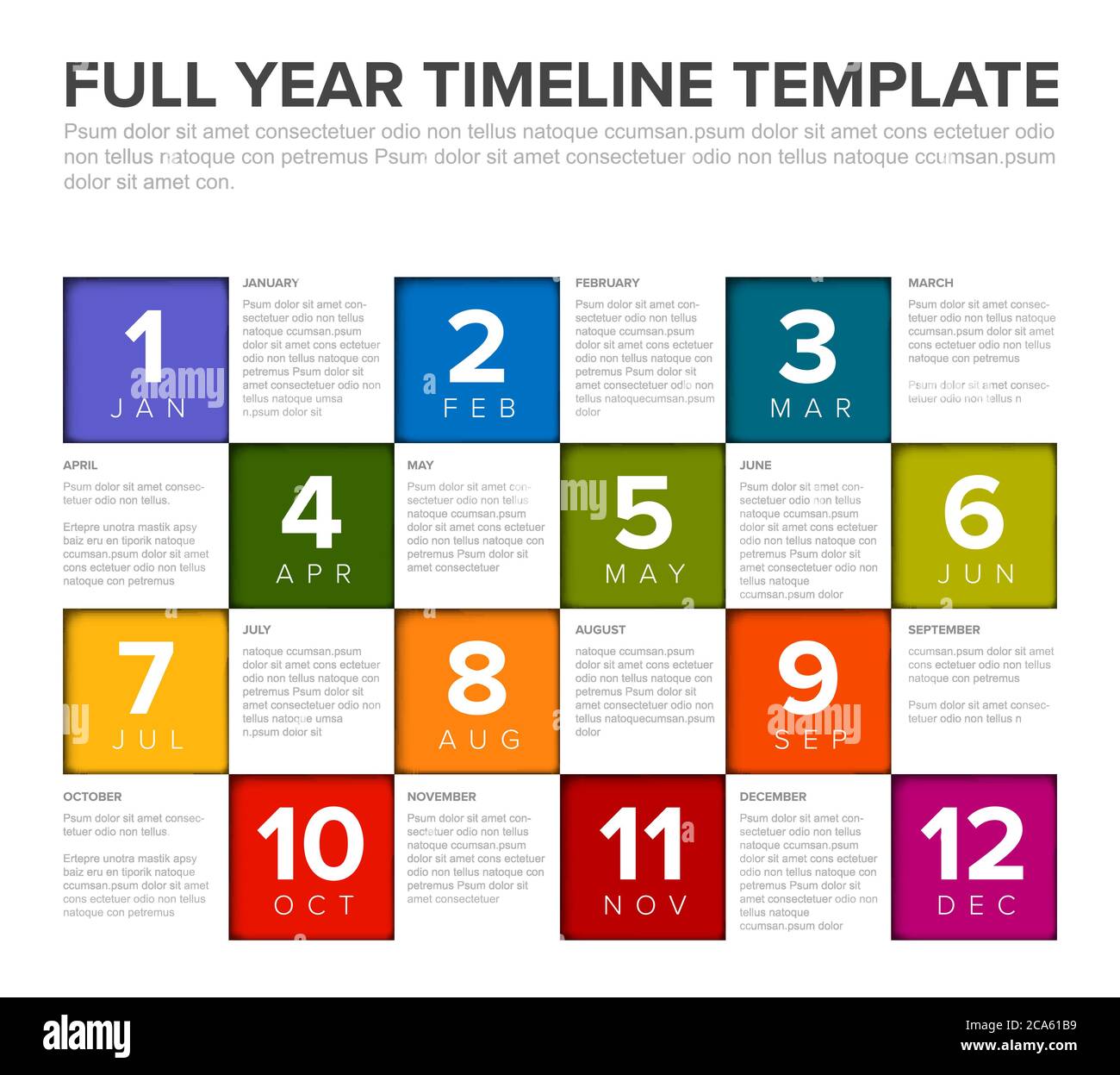 Full year timeline template with all months in square mosaic Stock ...