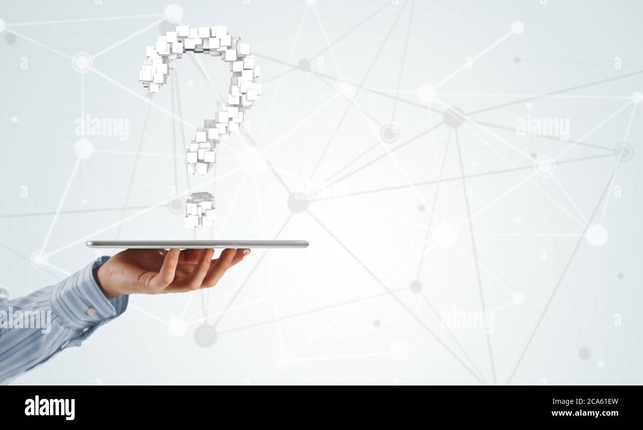 Question mark on tablet screen Stock Photo - Alamy
