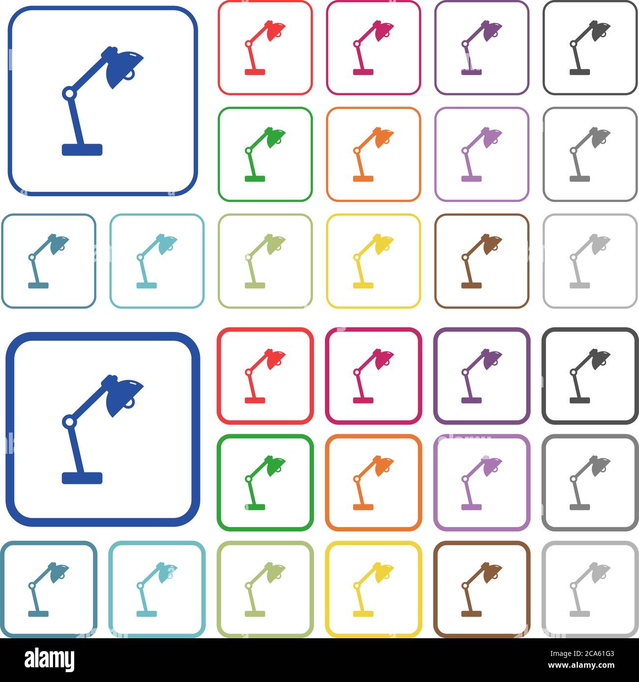 Desk lamp color flat icons in rounded square frames. Thin and thick ...