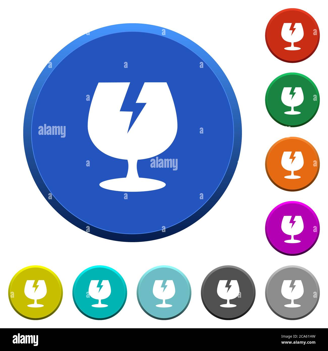 Fragile symbol round color beveled buttons with smooth surfaces and ...