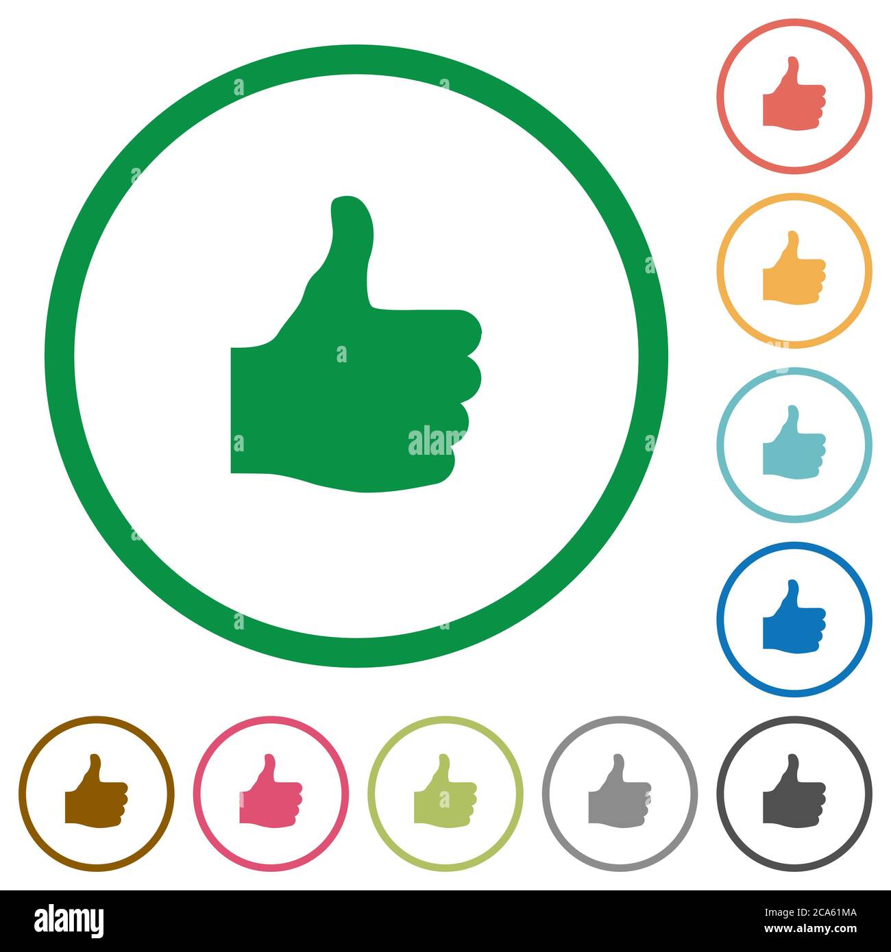 Thumbs up flat color icons in round outlines on white background Stock ...