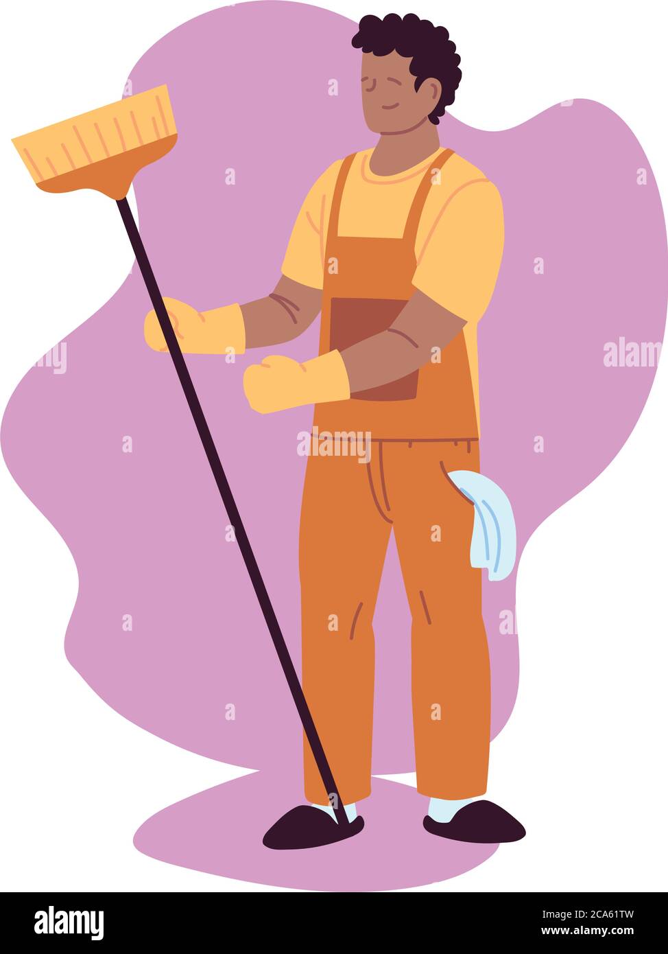 cleaning service man with gloves and cleaning utensils vector ...