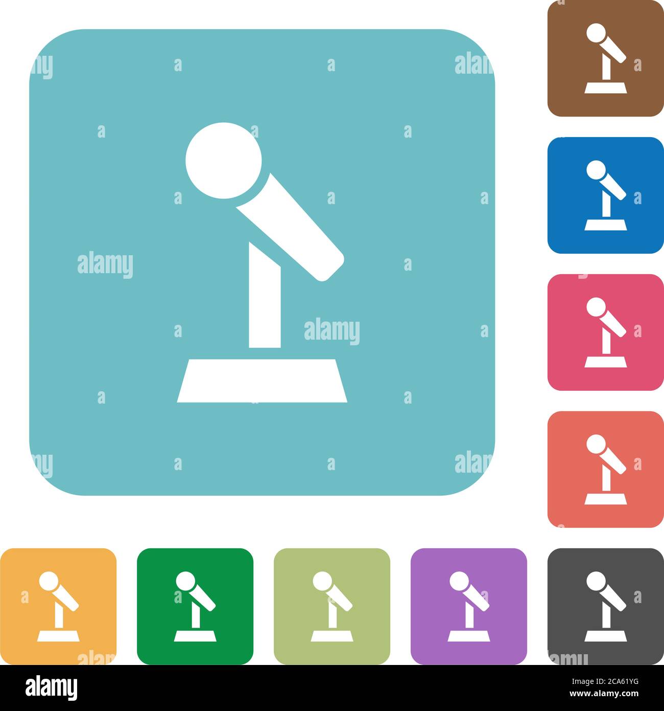 Microphone with stand white flat icons on color rounded square ...