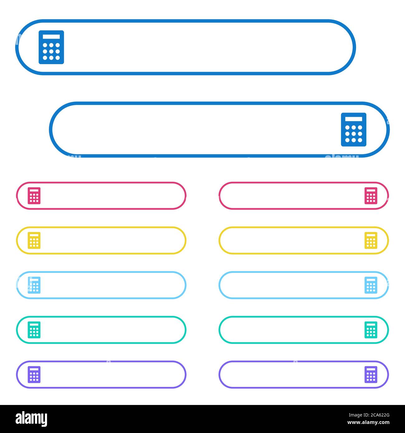 Calculator icons in rounded color menu buttons. Left and right side ...