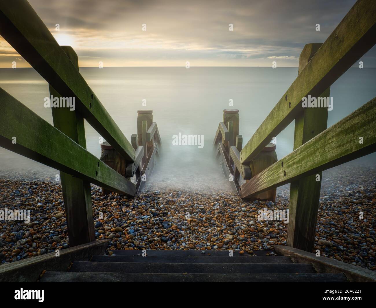 A wooden stair way to the beach at Jurys Gap near Camber Sands, which ...