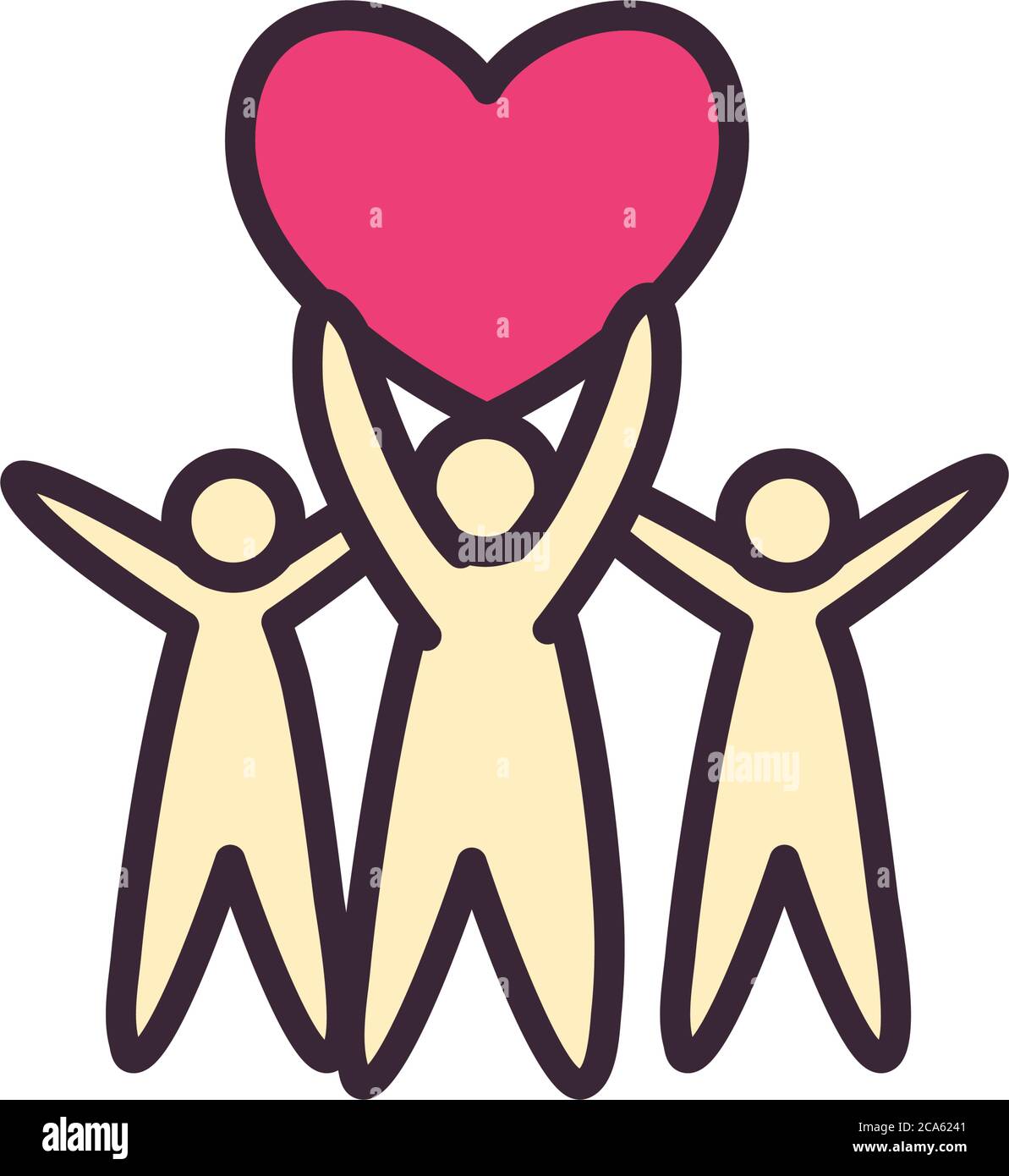 volunteer avatars with heart line and fill style icon design of Charity ...