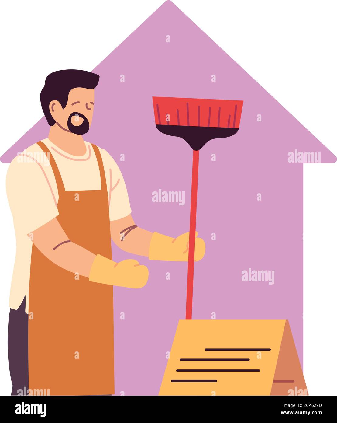 housekeeping man doing house cleaning work vector illustration design ...