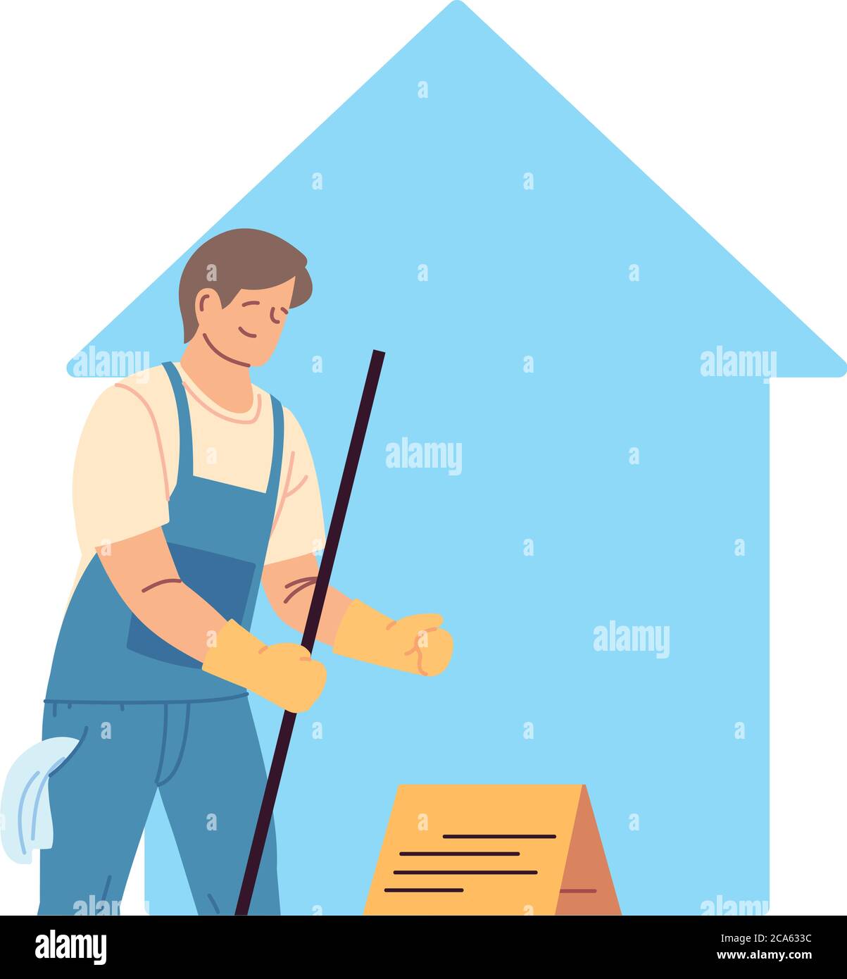 housekeeping man doing house cleaning work vector illustration design ...