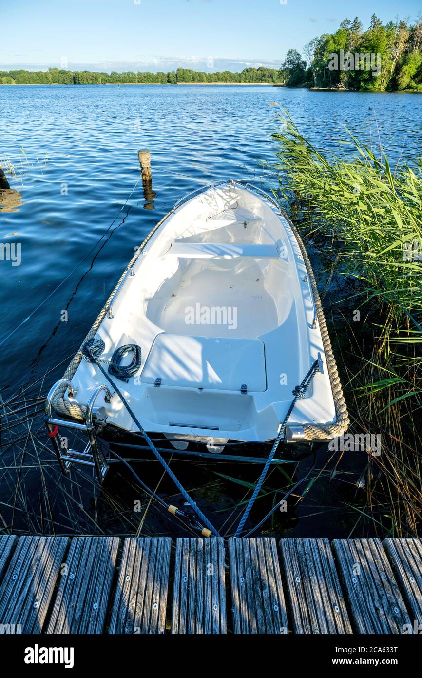 boat at Lake Krakow in the Mecklenburg Lake District, Germany Stock ...