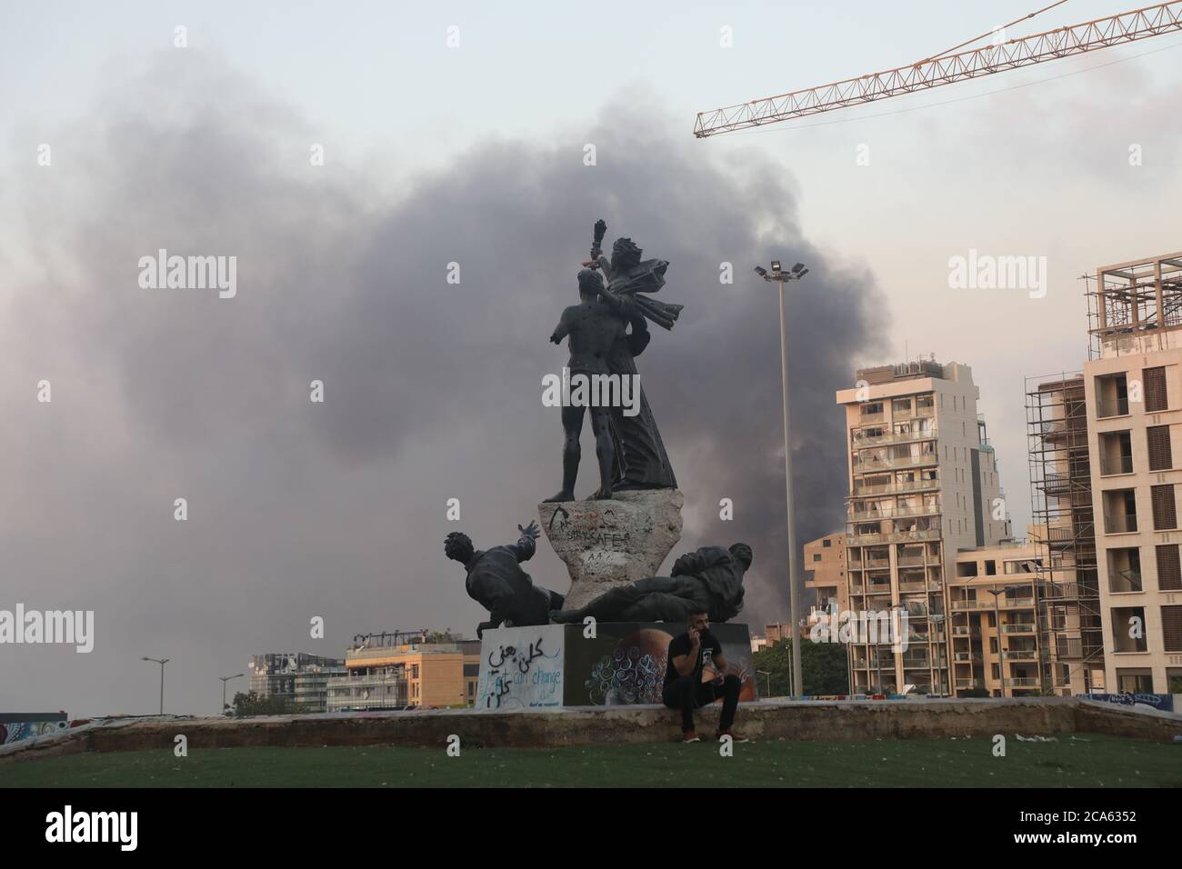 Beirut, Lebanon. 4th Aug, 2020. Smoke rises from an explosion site at ...