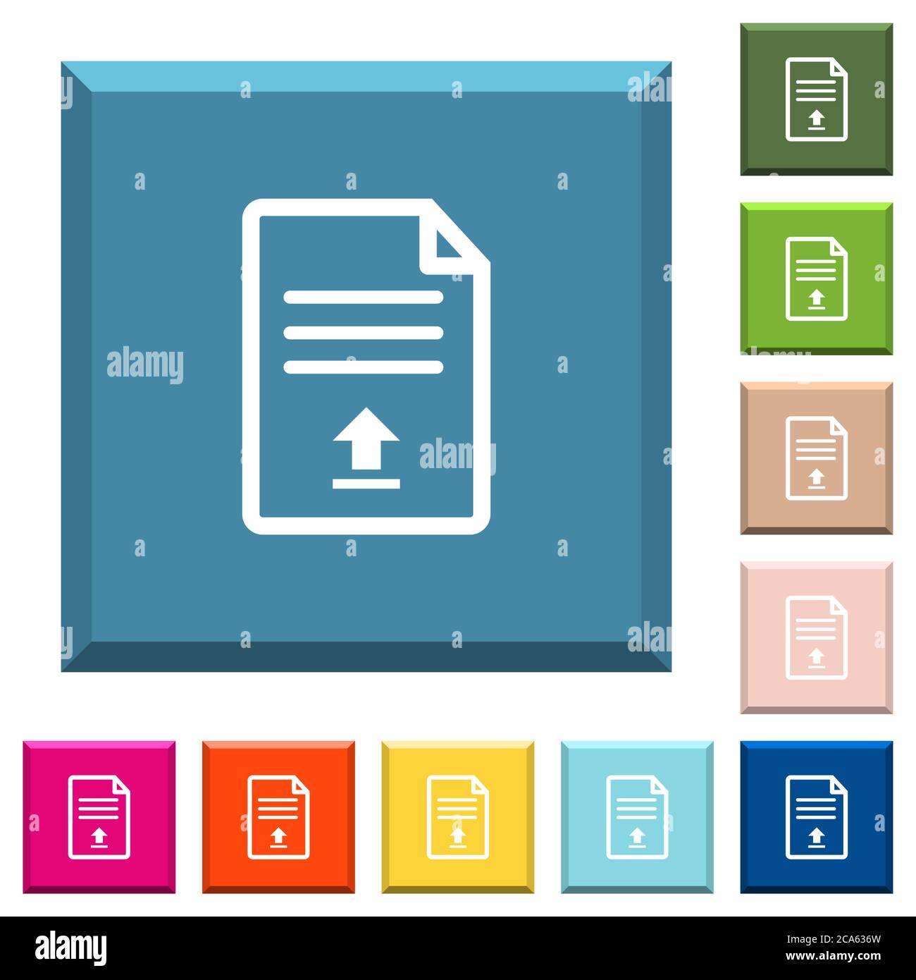 Upload document white icons on edged square buttons in various trendy ...