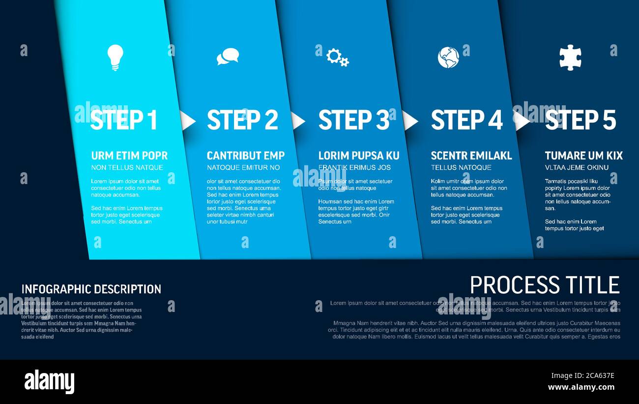 One two three four five - vector progress block steps template with ...