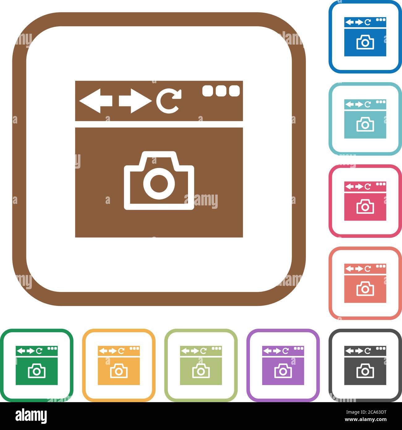 Capture browser screen simple icons in color rounded square frames on white background Stock ...
