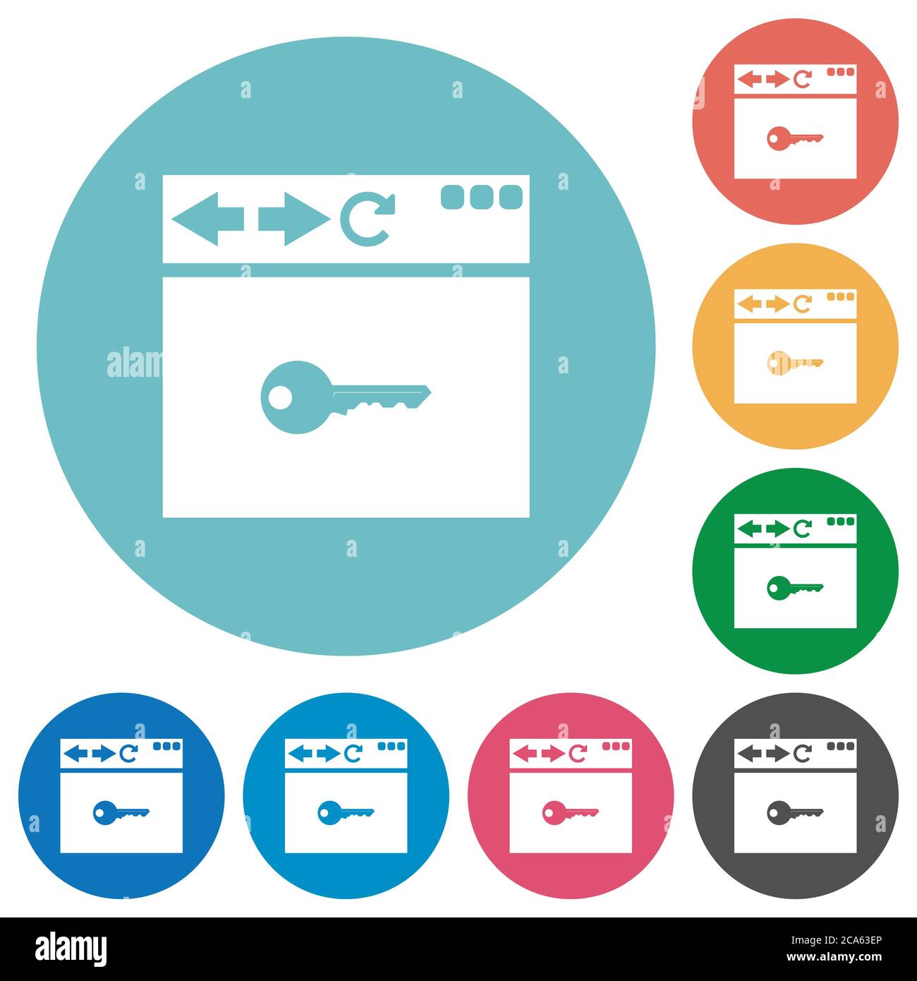 Browser encrypt flat white icons on round color backgrounds Stock ...
