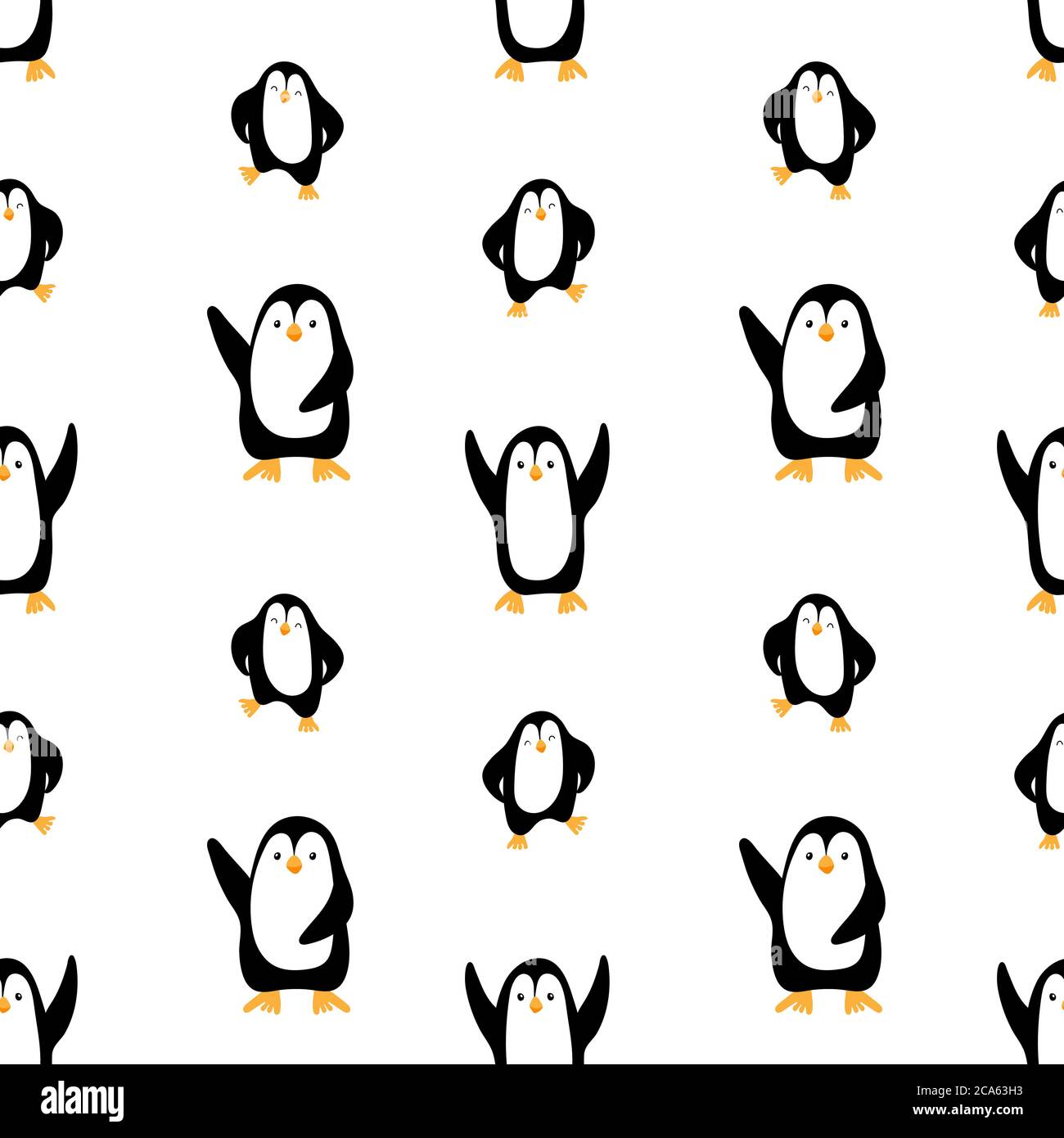 Seamless pattern with cute cartoon penguins on white background. Vector ...