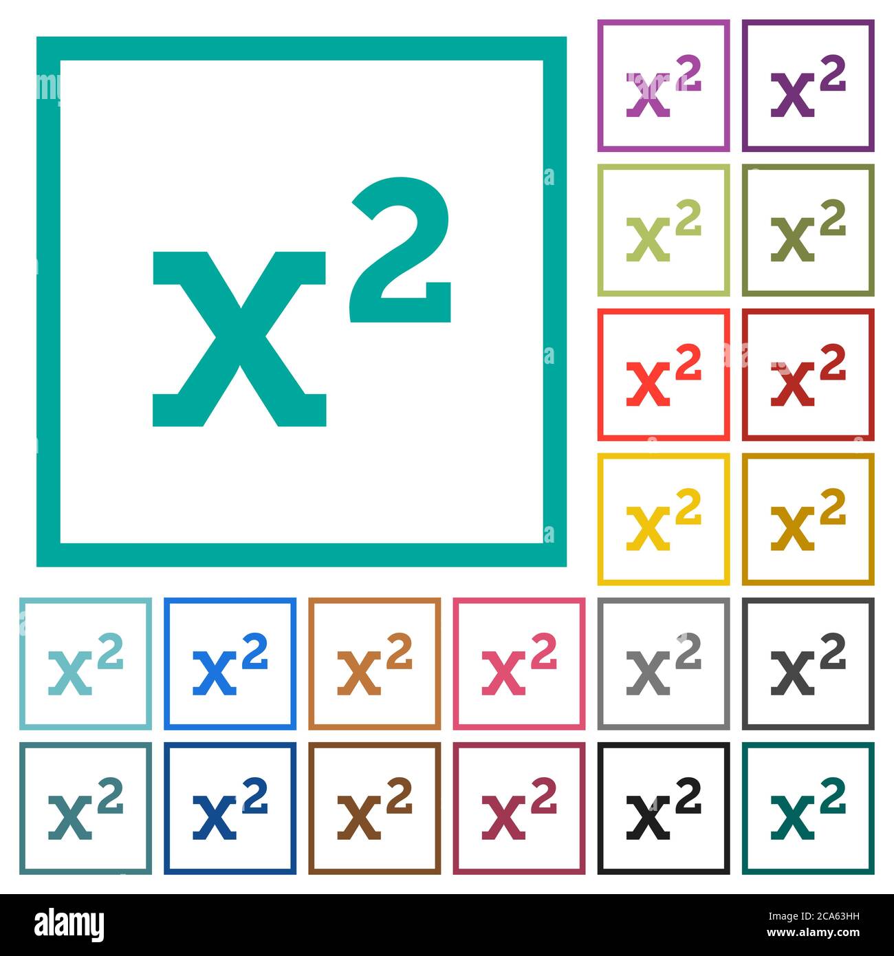Math exponentiation flat color icons with quadrant frames on white ...