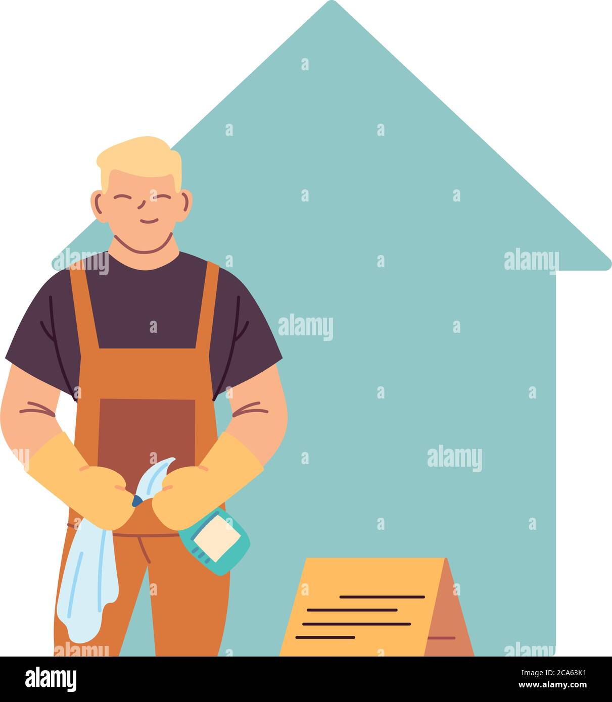 housekeeping man doing house cleaning work vector illustration design ...
