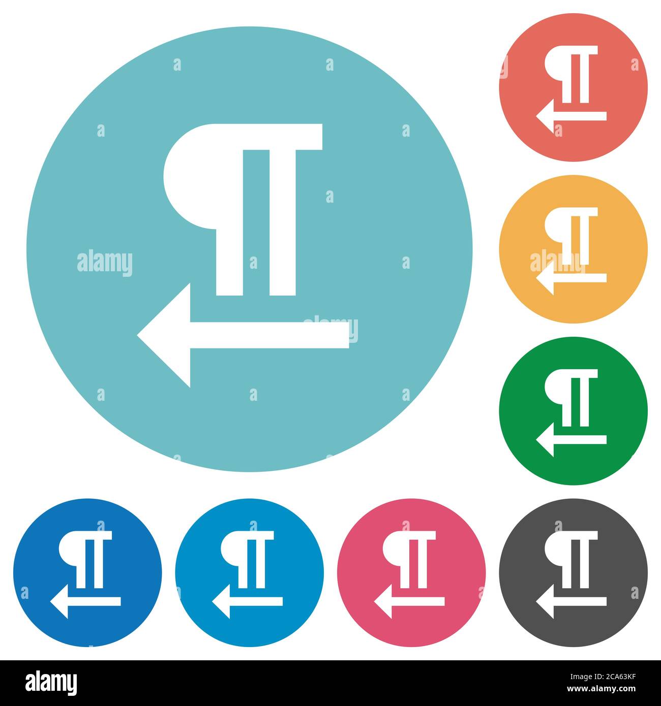 Right to left text direction flat white icons on round color ...