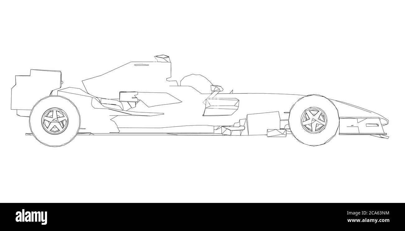 Contour racing car from black lines on a white background. Side view ...