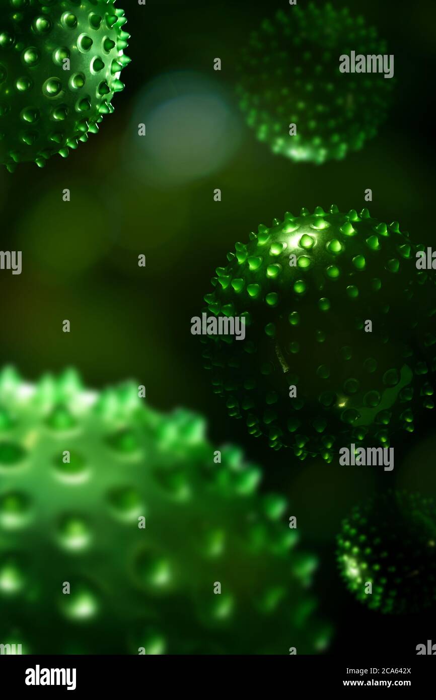 Green single cell chlorella algae microscopic conceptual 3D ...