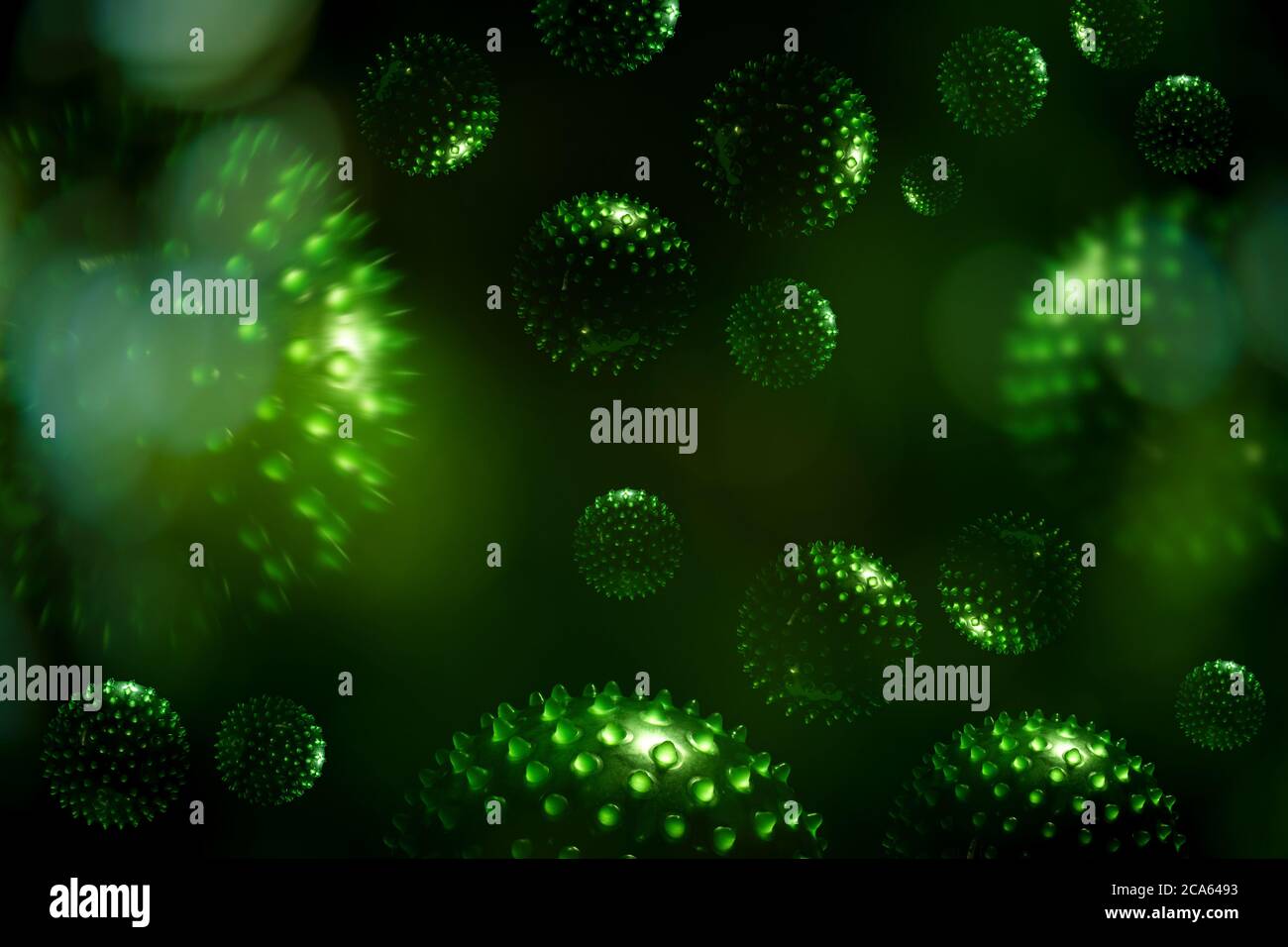 Green single cell chlorella algae microscopic conceptual 3D ...