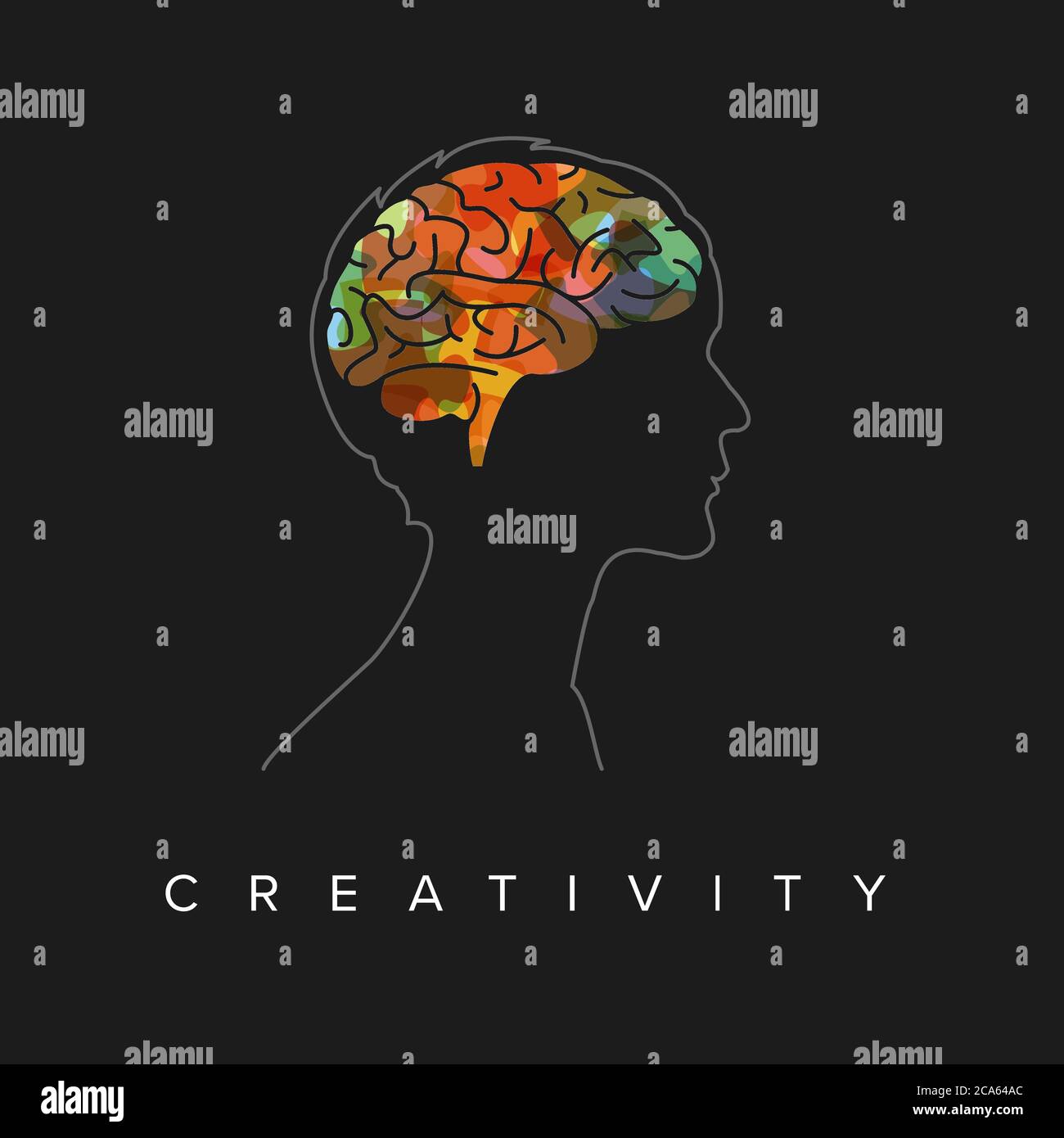 Creativity concept illustration template made from colorful brain icon ...