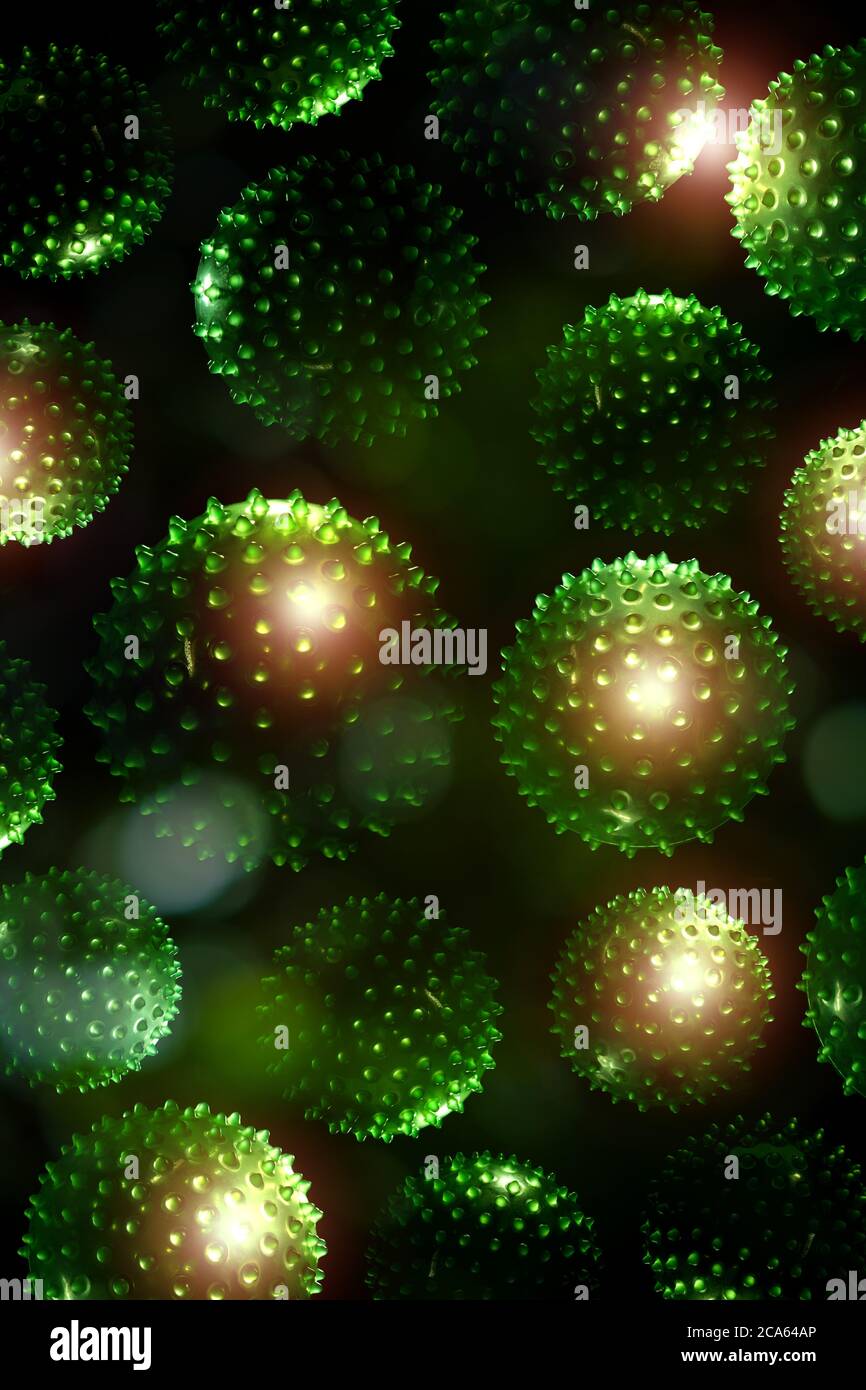 Green single cell chlorella algae microscopic conceptual 3D ...