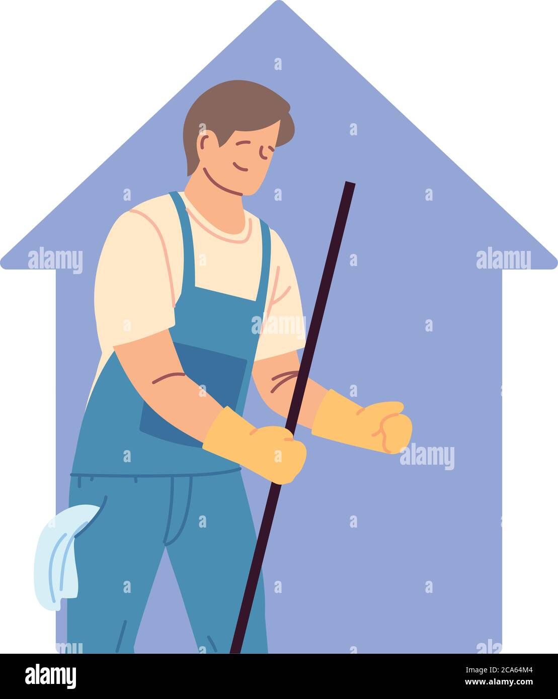 housekeeping man doing house cleaning work vector illustration design ...