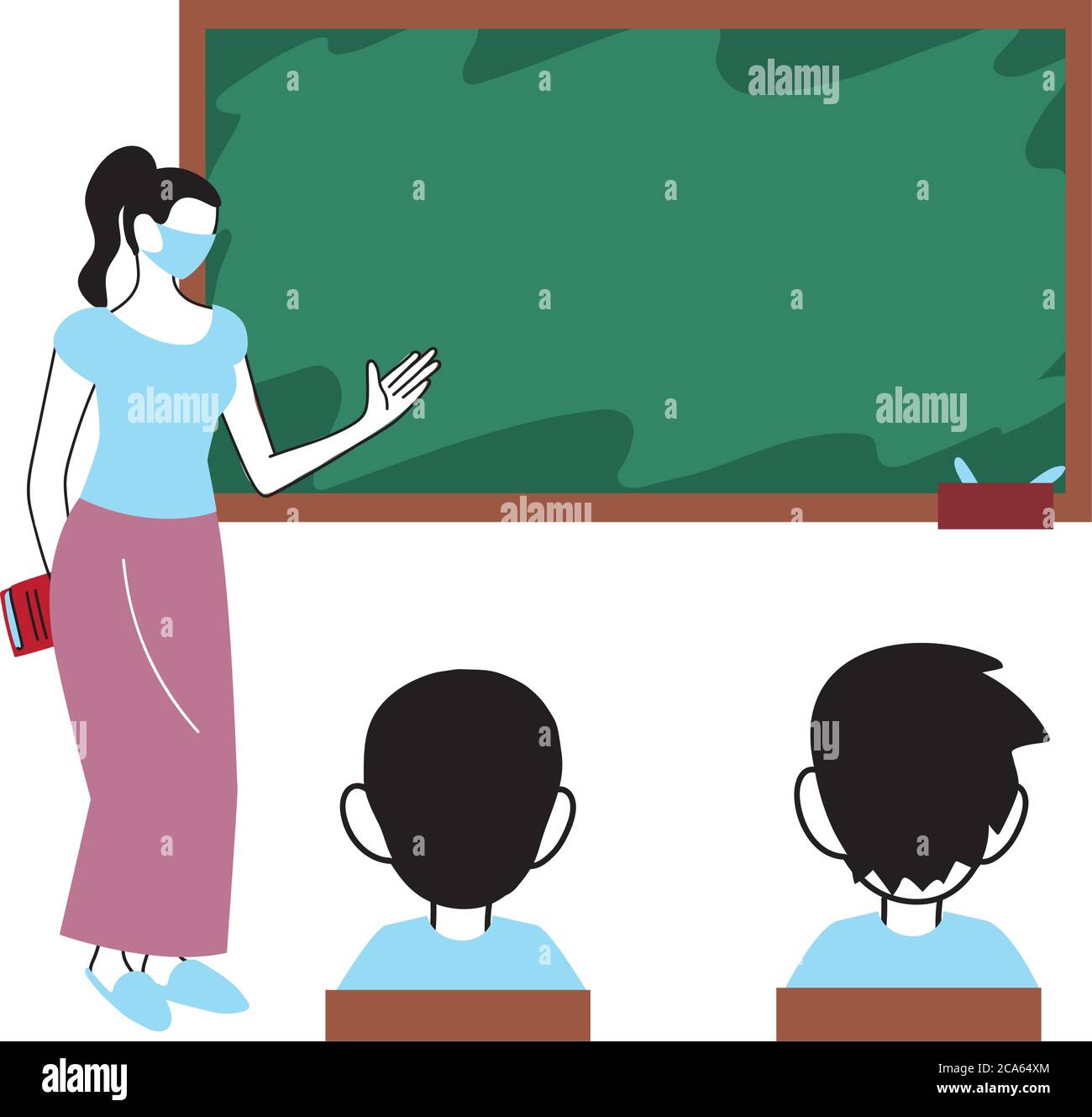 teacher wearing masks in the classroom with her students vector ...