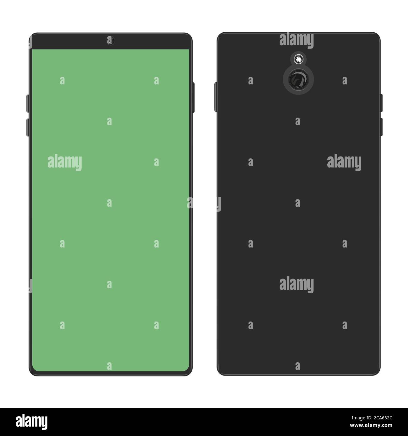 Smartphone with front and back or rear side view. Mobile phone with ...