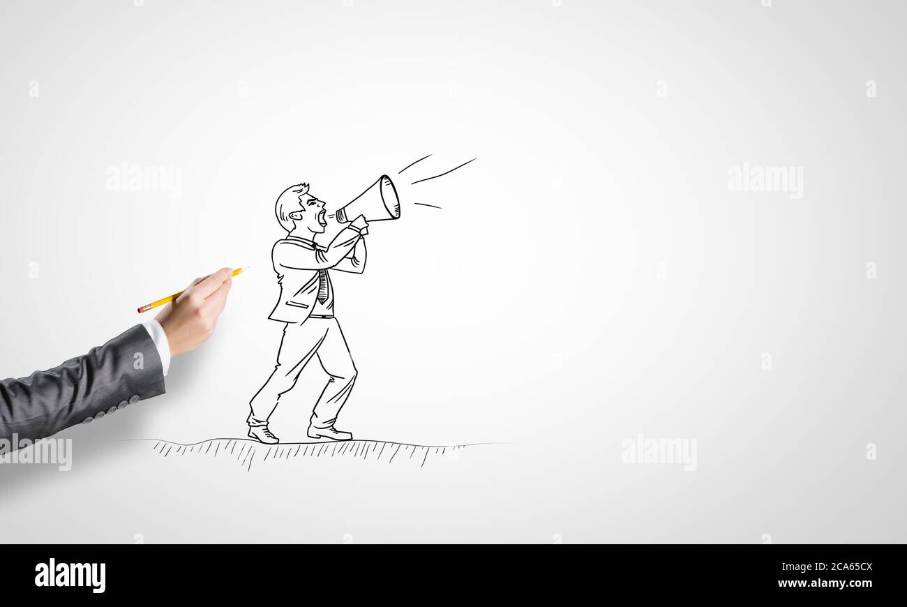 Sketch of businessman making announcement Stock Photo - Alamy