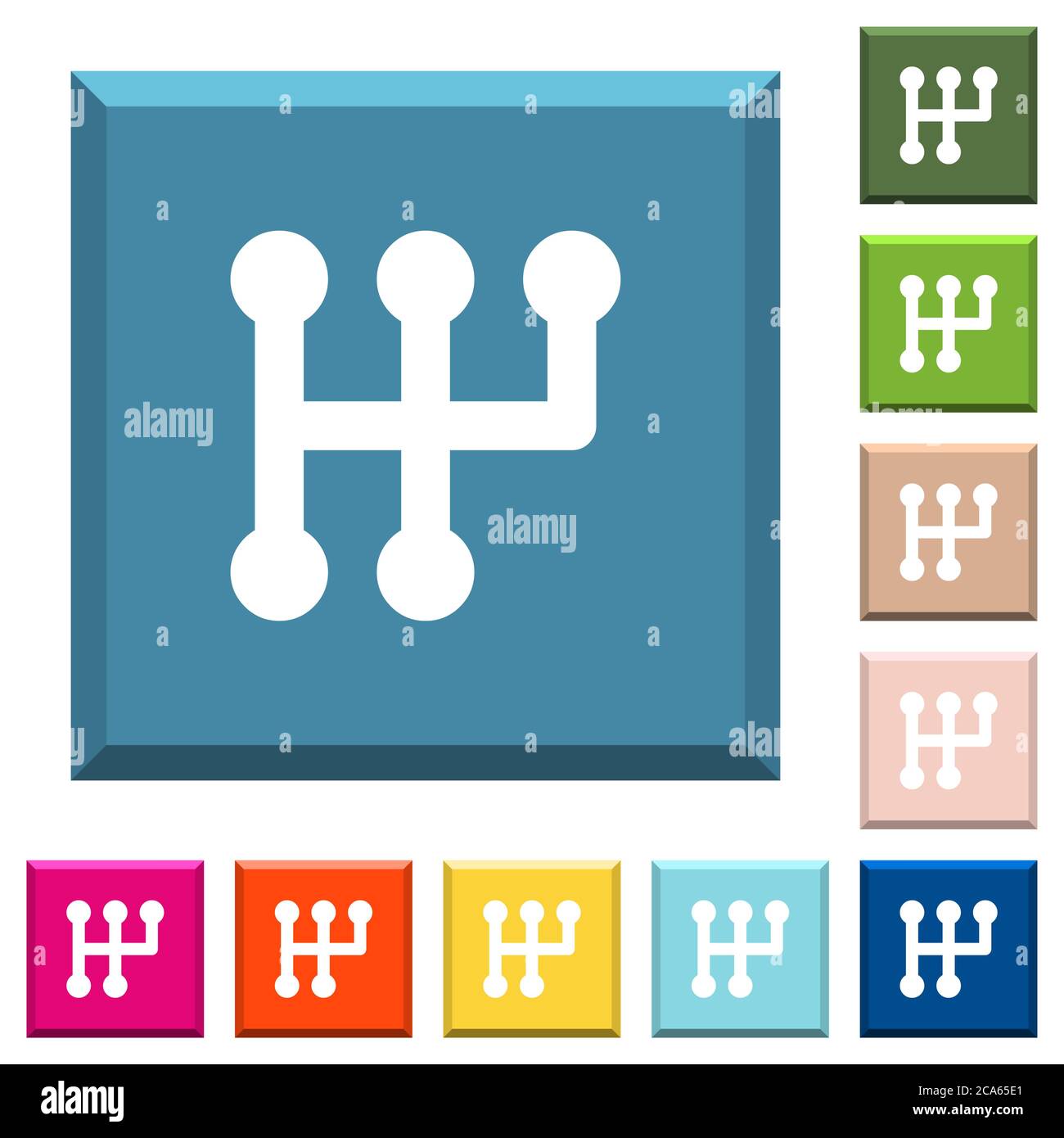 Manual Shift White Icons On Edged Square Buttons In Various Trendy Colors Stock Vector Image